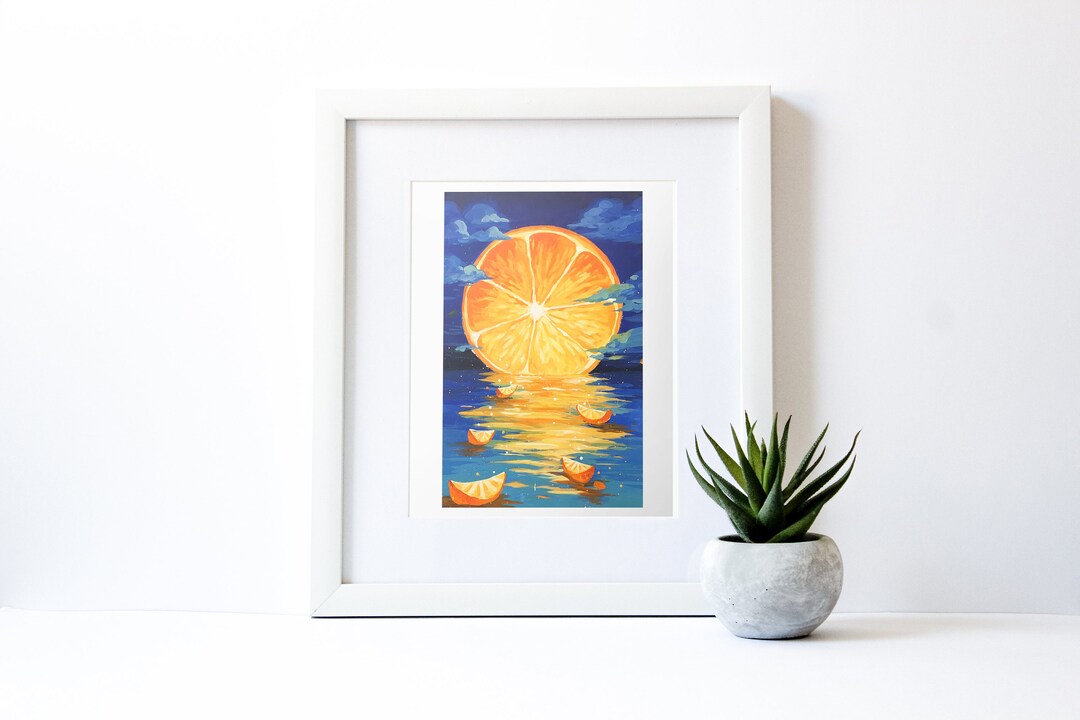 Orange Moon | ART PRINT, Acrylic Painting, Orange, Moon, Moonlit ...