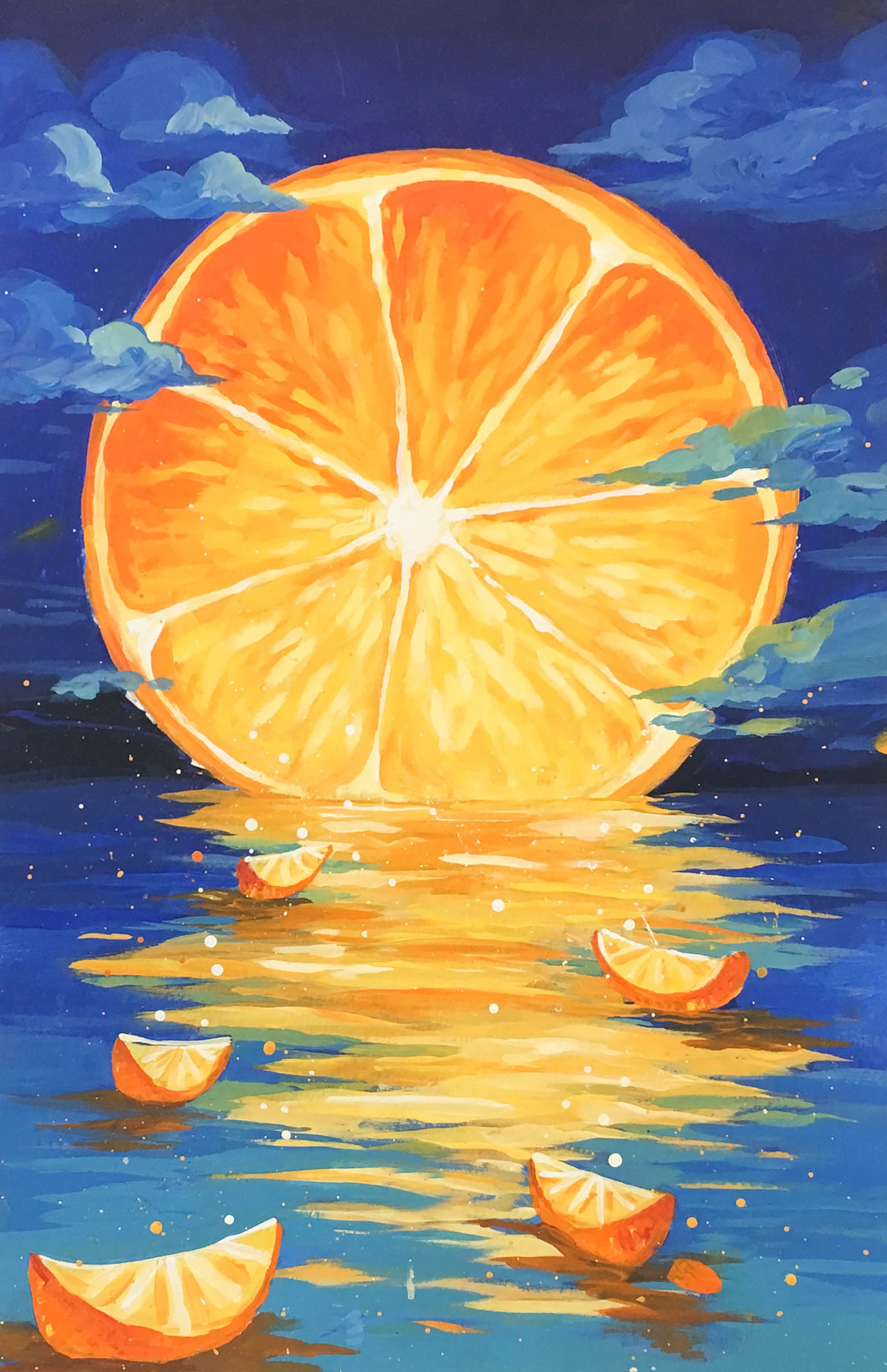 Orange Moon ART PRINT Acrylic Painting Orange Moon - Etsy