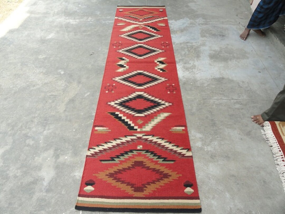 Large Runner Rug 3x18 Feet Southwestern Rug Woolen Dhurrie Rug ...