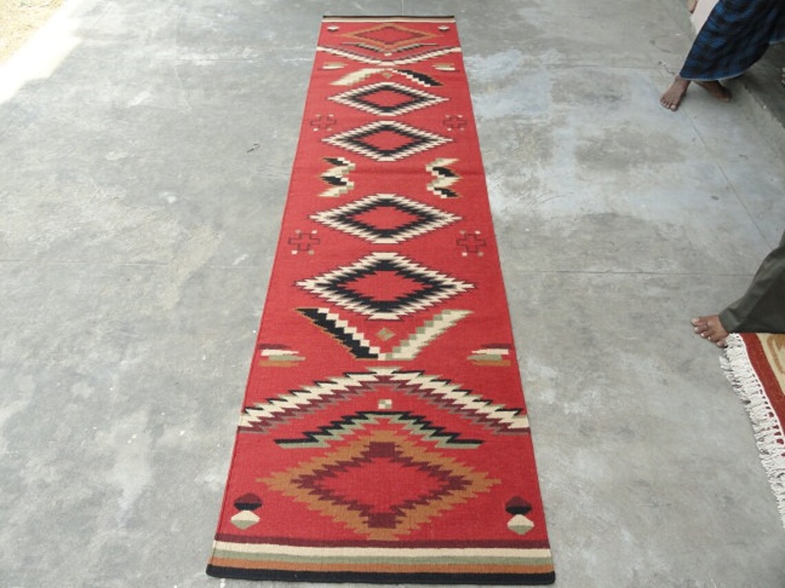 Large Runner Rug 3x13 feet Southwestern Rug Woolen Dhurrie | Etsy
