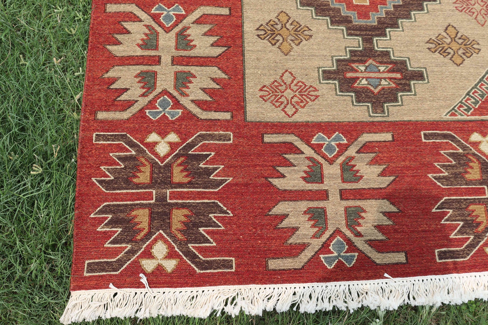 Turkish Red Large Oushak Persian Wool Soumak Rug Handmade | Etsy