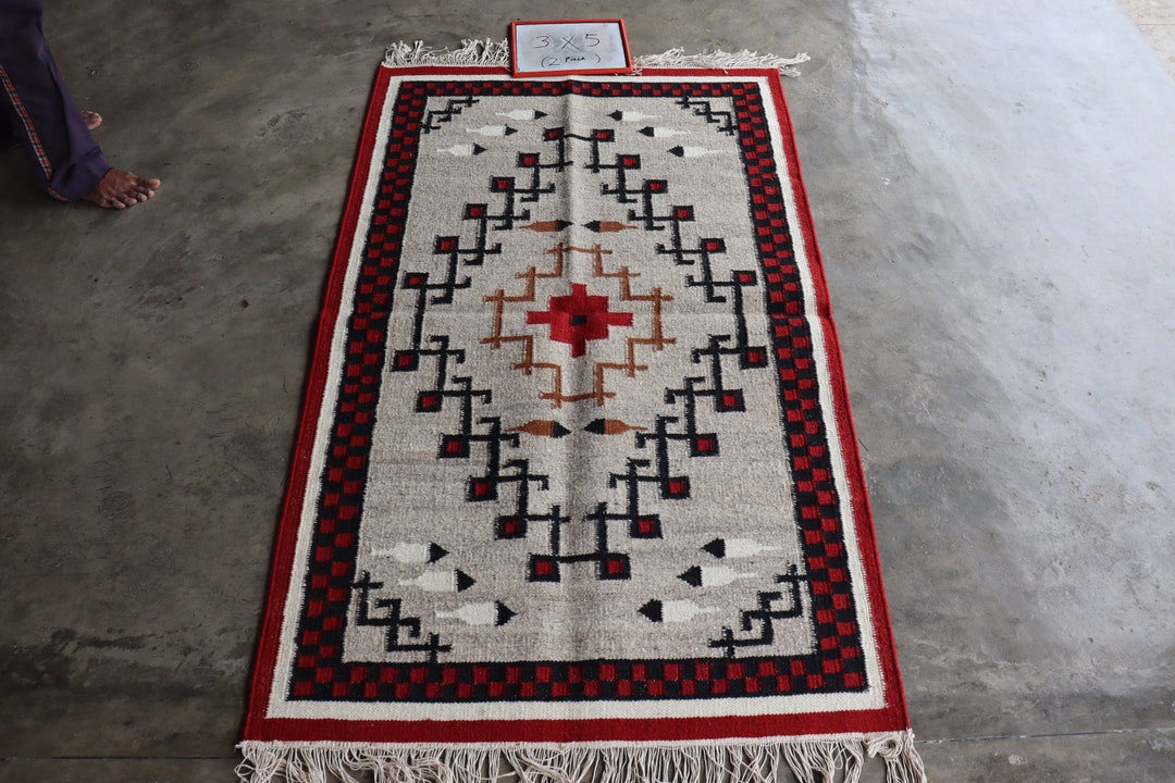 Navajo Rug Southwestern Kilim Dhurry Handmade Area Rug 100% Wool Small ...