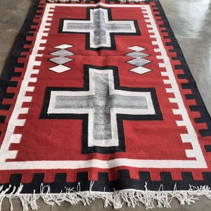 Southwestern Rug Red Navajo Rug Kilim Hand Woven Native American ...