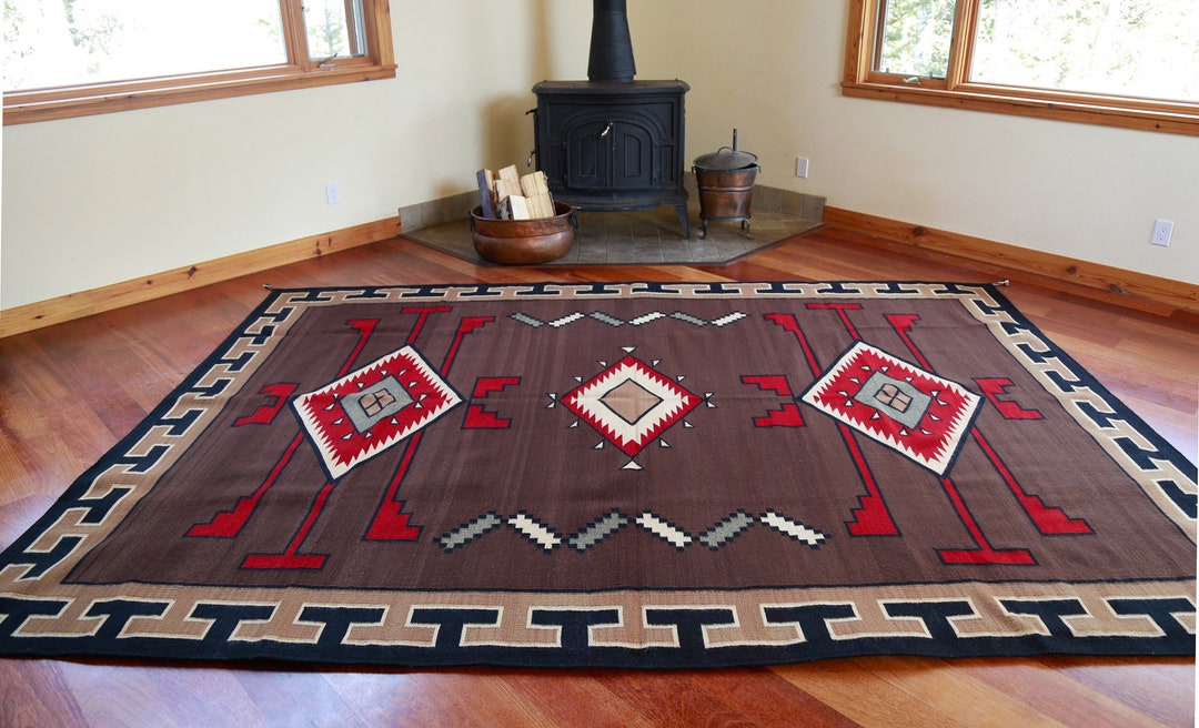 Southwestern Rug Brown Navajo Rug Kilim Hand Woven Native American ...