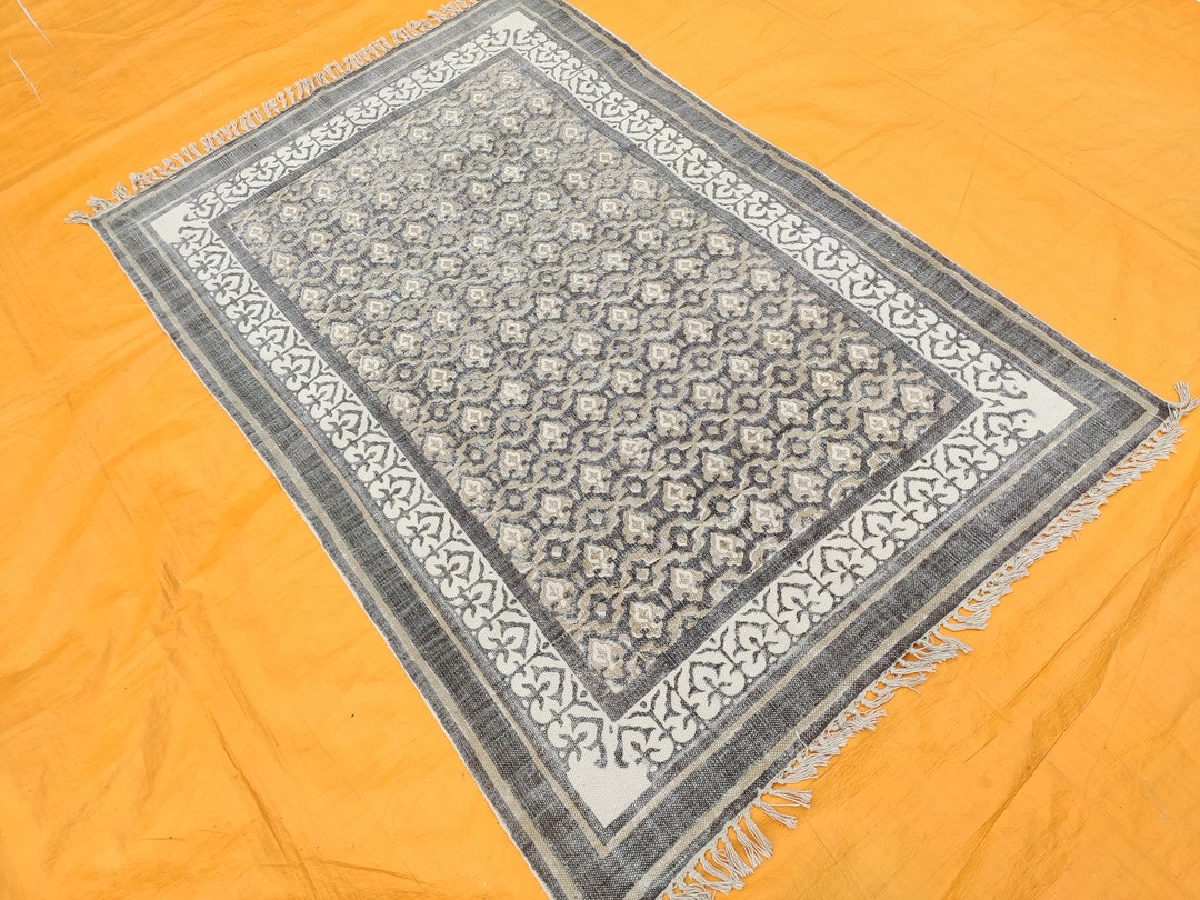 Hand Block Natural Printed Cotton Rugs Indian Killim Bohemian Cotton ...