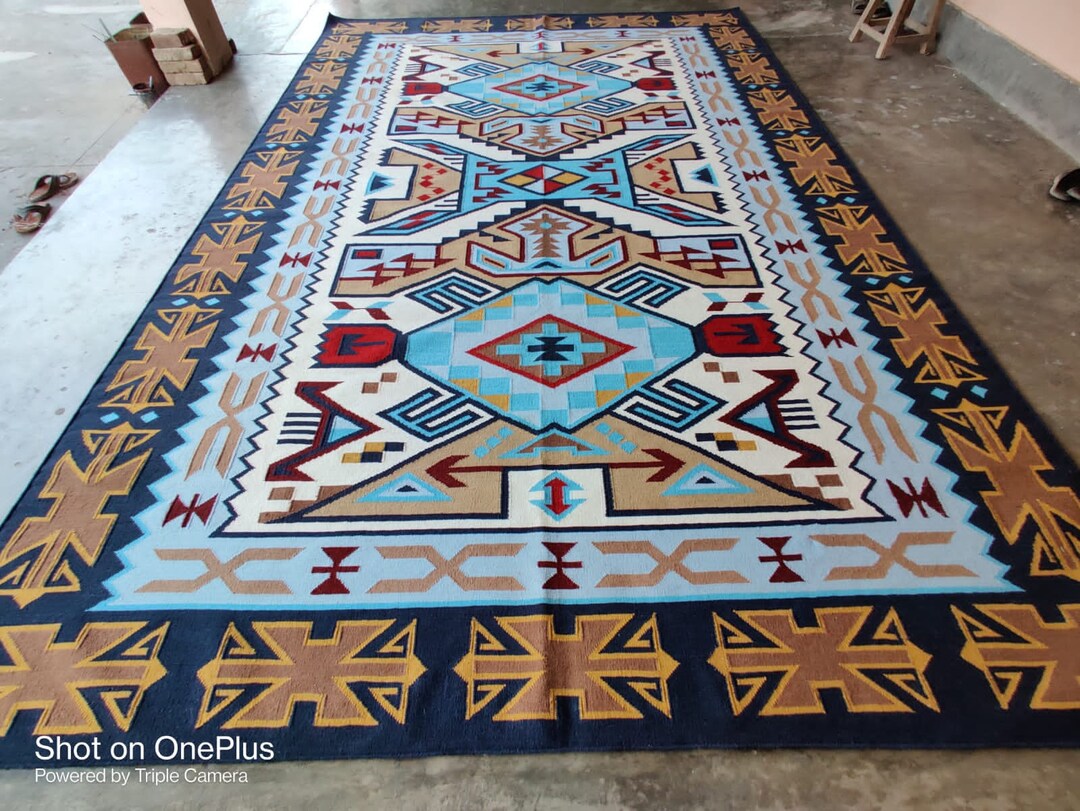Southwestern Style Rug Native American Rug Navajo Style Boho Blue Red ...