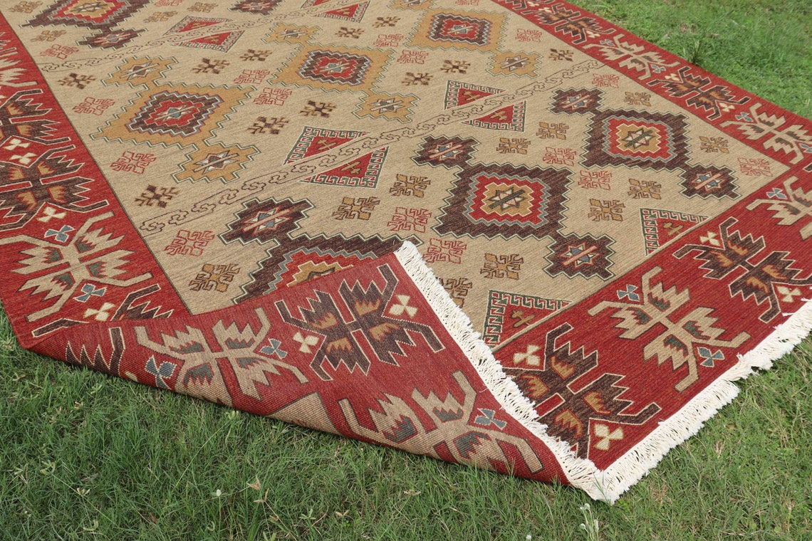 Turkish Red Large Oushak Persian Wool Soumak Rug Handmade | Etsy
