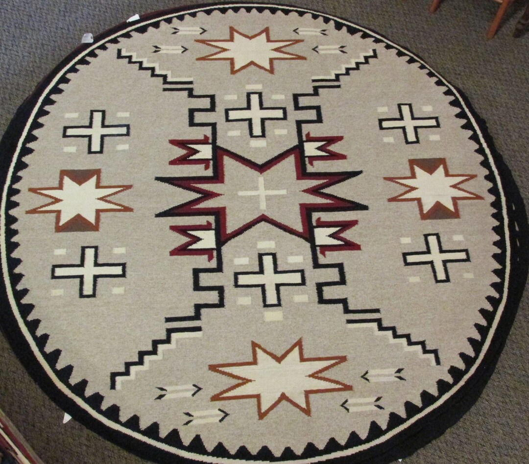 Navajo Round Rug 8' Round Kilim Rug Southwest Old Native American ...