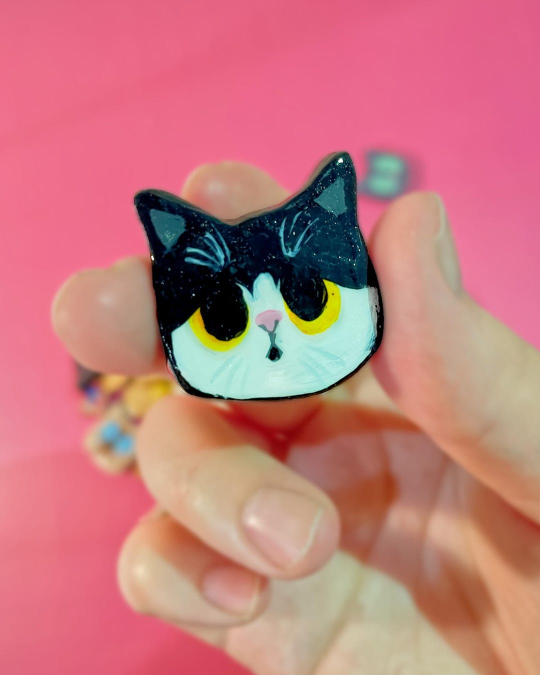 Yellow Eyed Tuxedo Cat Head Magnet - Etsy