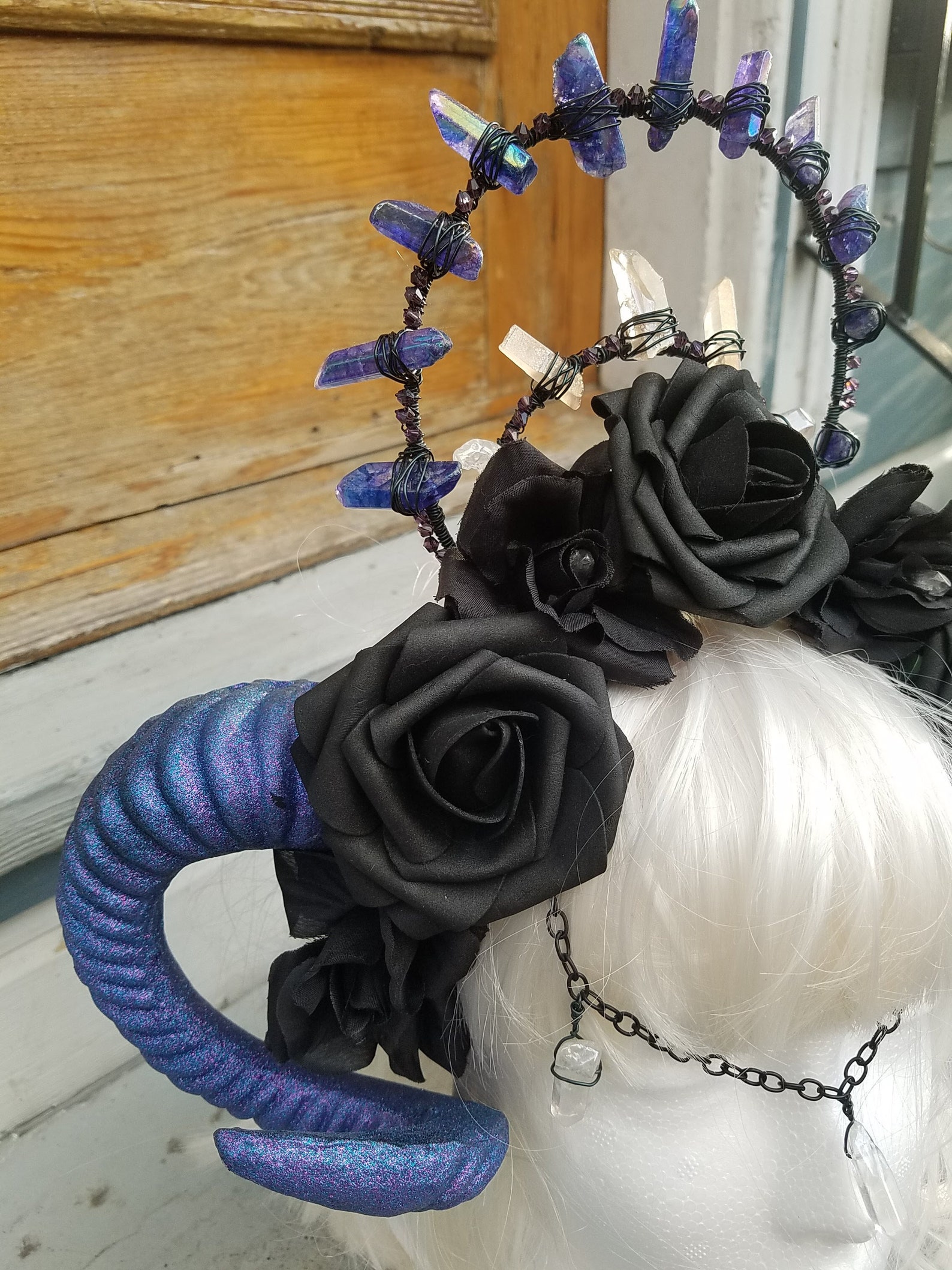 Magical Ram Horns With Crystals and Flowers Headpiece - Etsy