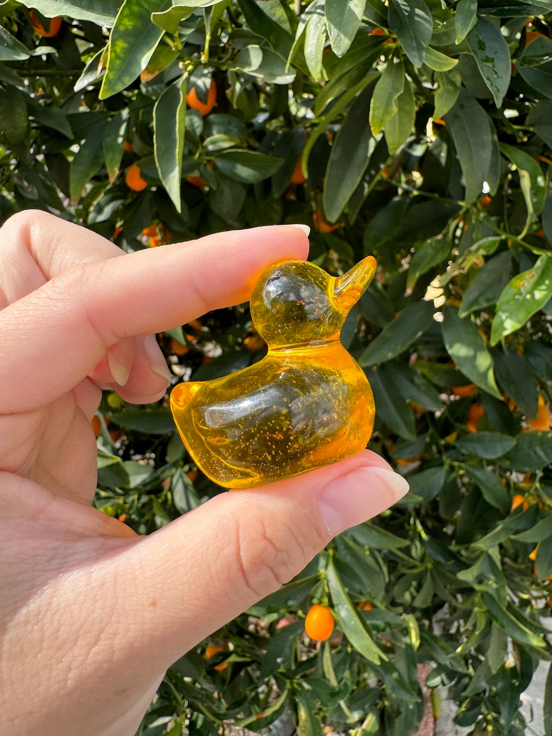 Resin Small Cute Clear Yellow Duck Sculpture Resin Art Handmade Shiny ...