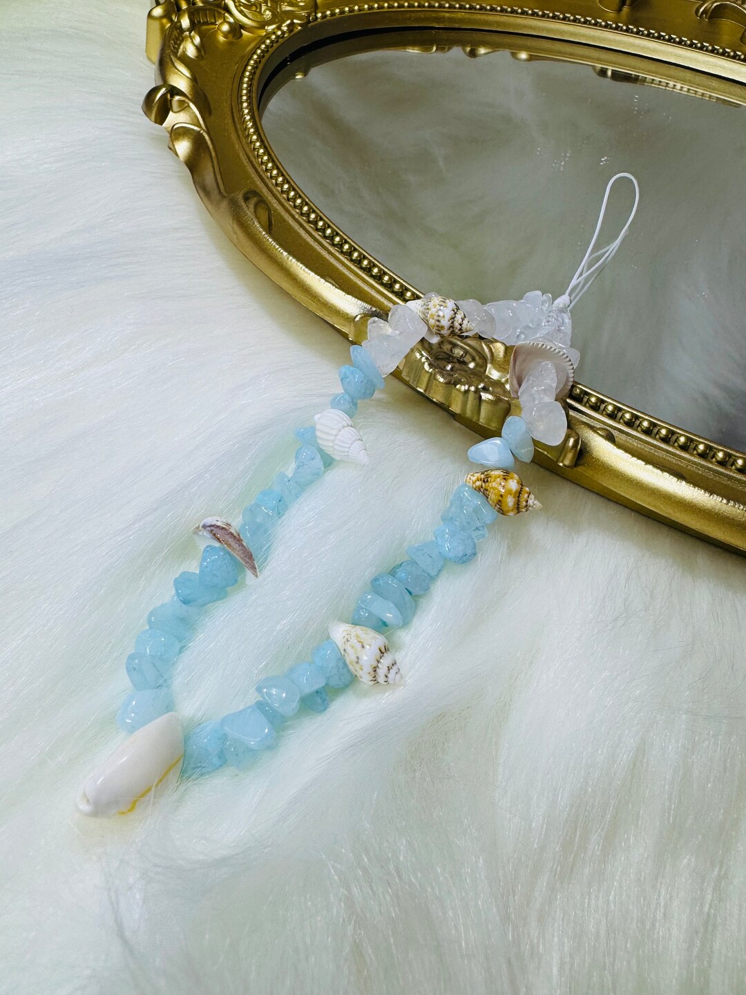 Sea Shell Aquamarine Crystal Phone Charm Strap, Healing Crystals Phone ...