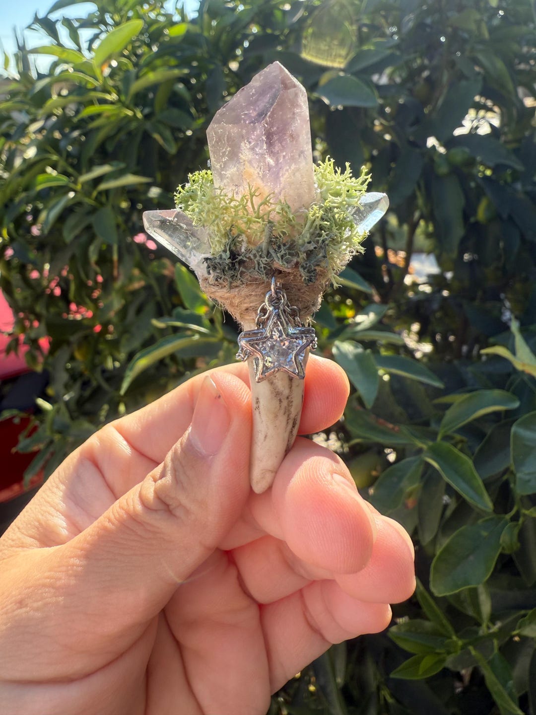 Pocket Deer Antler Phantom Crystal Wand Unique Amethyst Witchcraft Tool ...