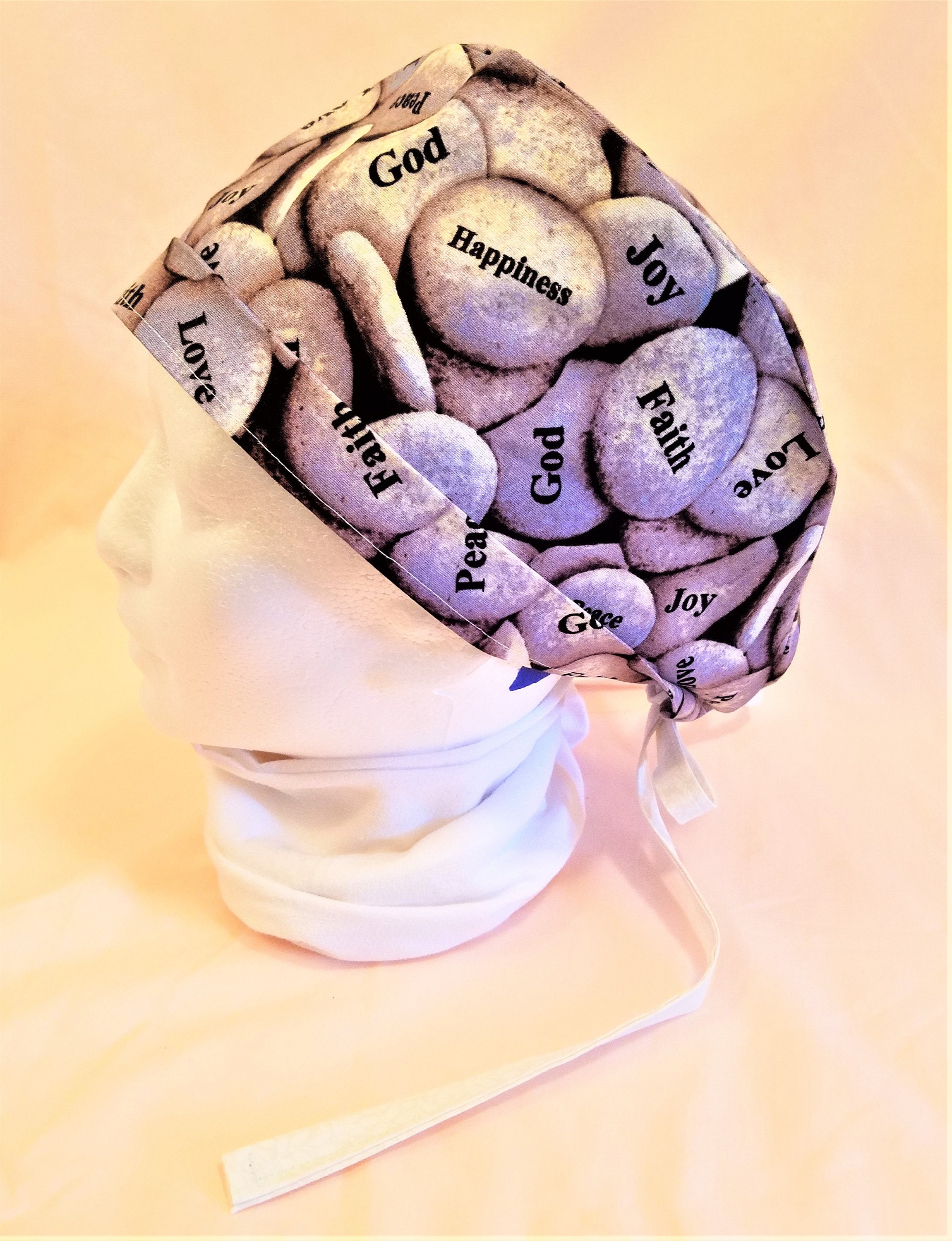 Christian Faith Themed Scrub Caps Joy Peace Happiness 4 Fabric Choices ...