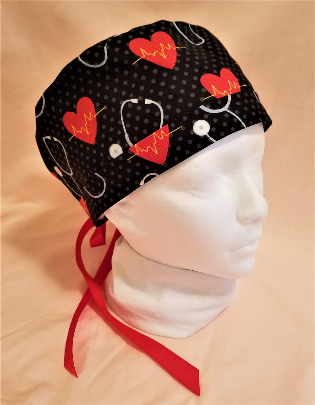 Scrub Cap With Hearts Custom Order 2 Sizes Wear With Rim Folded up or ...