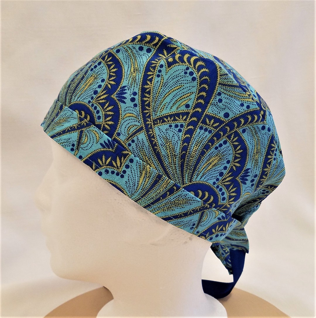 Scrub Cap Blue & Gold Design Custom Orders 2 Sizes Wear With Rim Folded ...