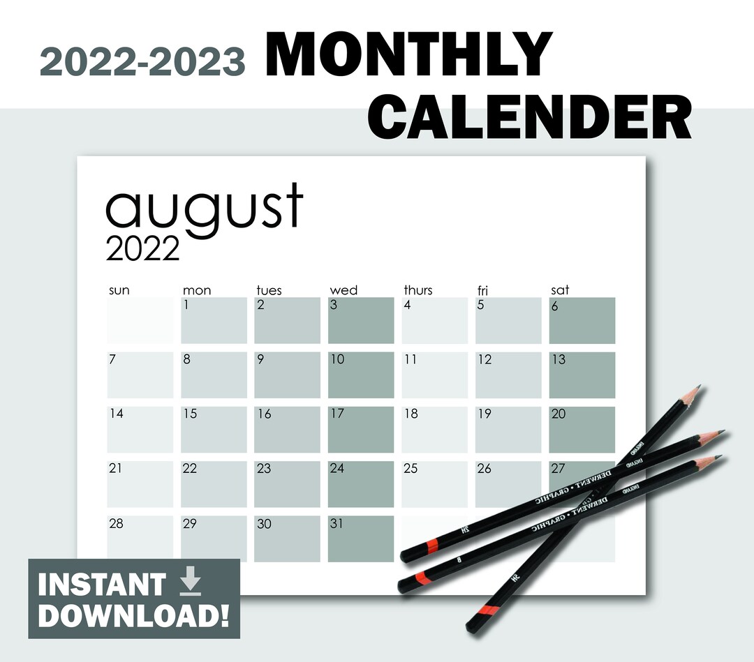 2022-2023 Monthly Calendar, Printable Calendar, Digital Calendar ...