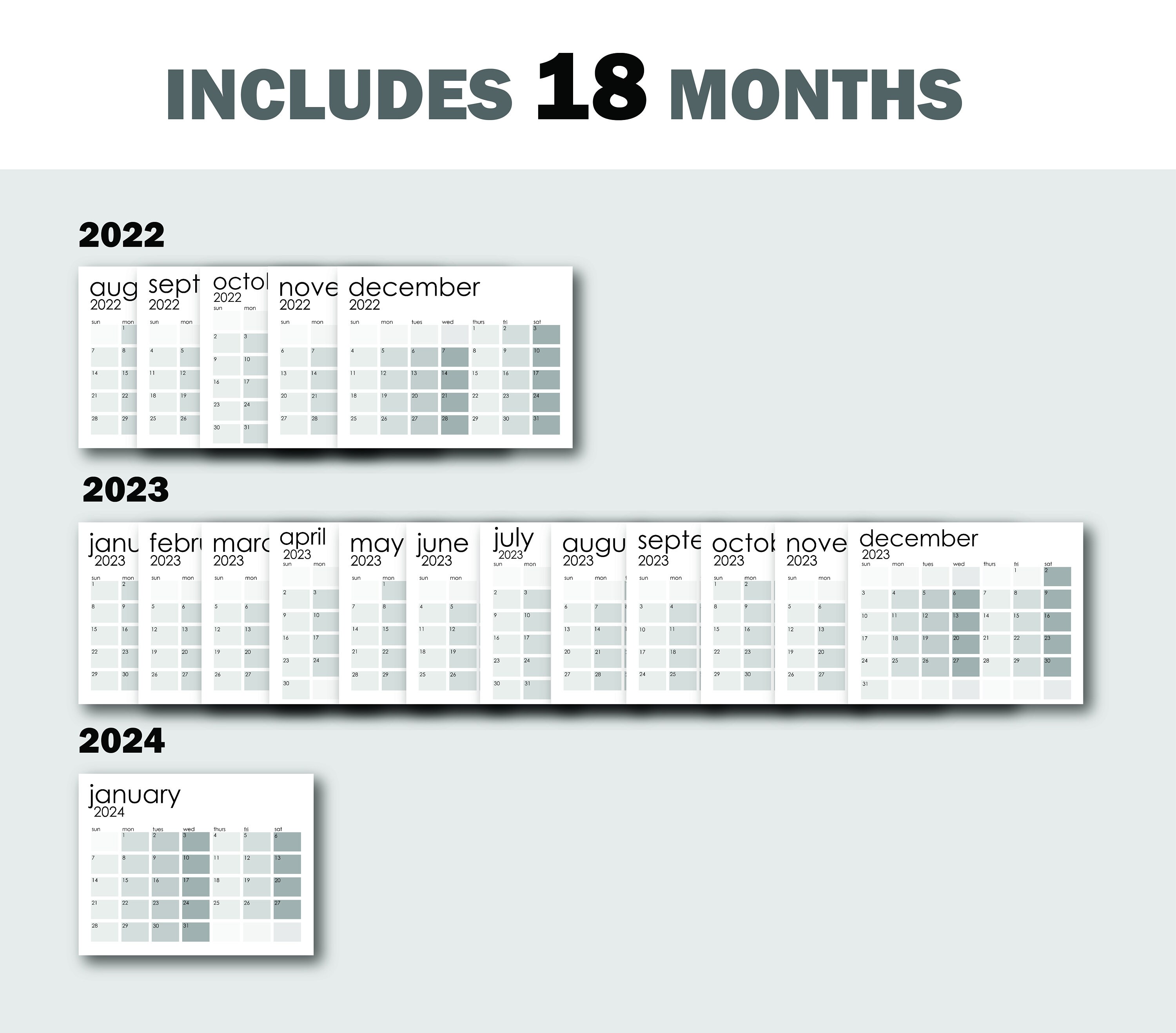 2022-2023 Monthly Calendar, Printable Calendar, Digital Calendar ...