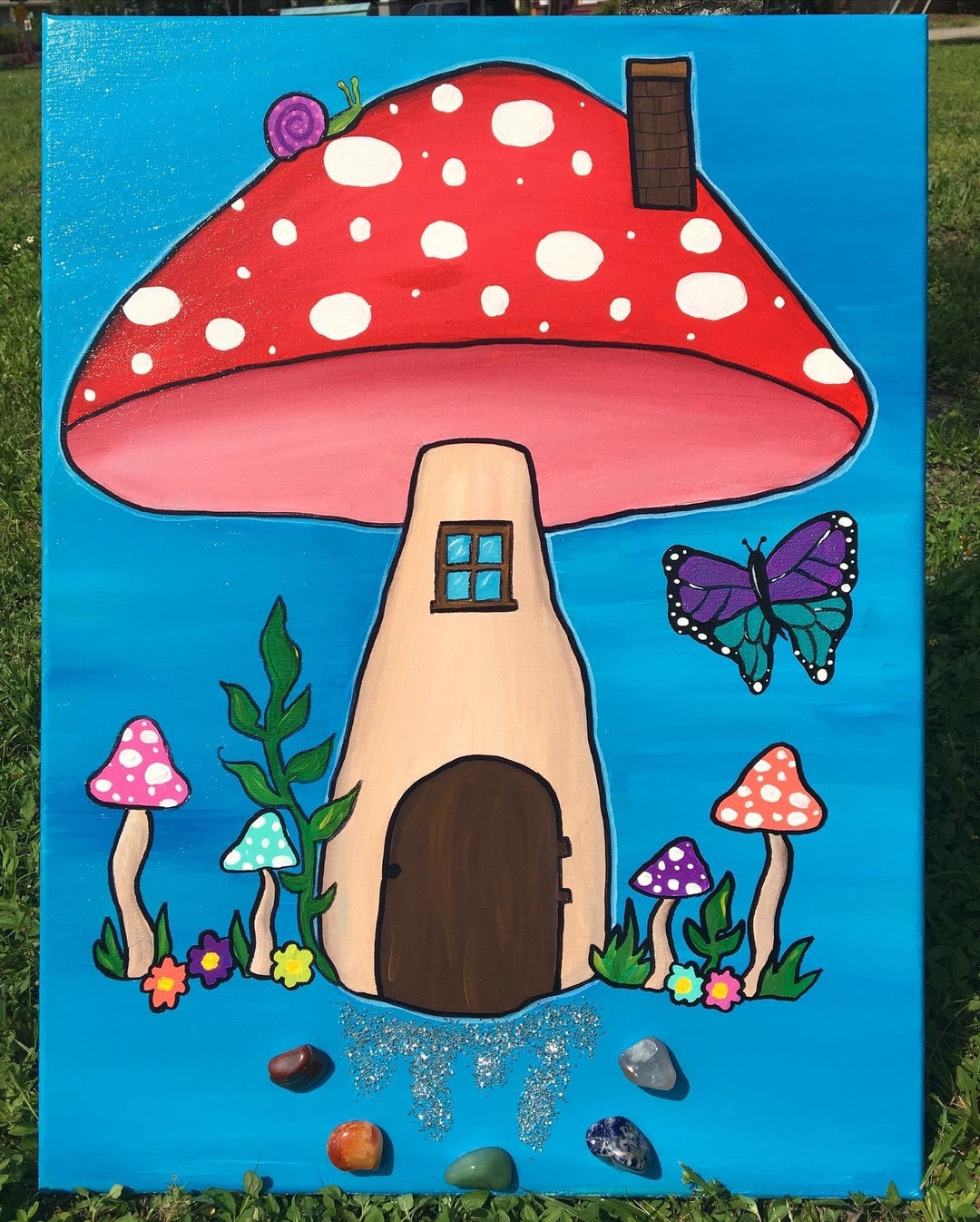 Mushroom House Acrylic Painting - Etsy