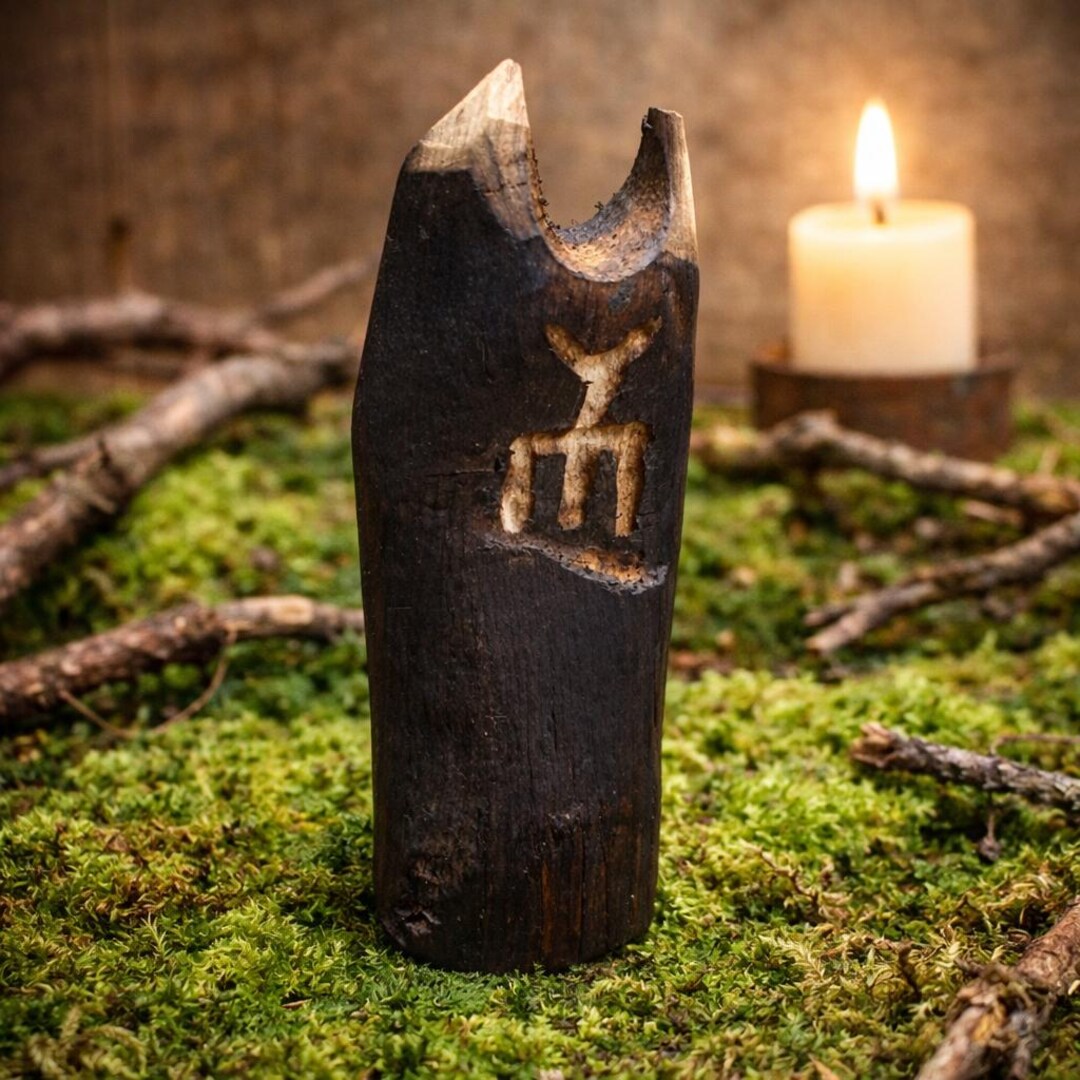 Moon Ritual Totem - Hand Carved Wooden Lunar Altar Sculpture, Primitive ...