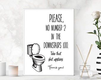 Downstairs Toilet PRINTABLE Poster Funny Restroom Sign - Etsy