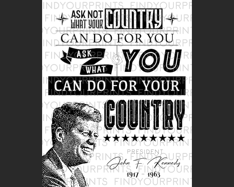 John F Kennedy PRINTABLE Wall Art JFK Digital Download - Etsy