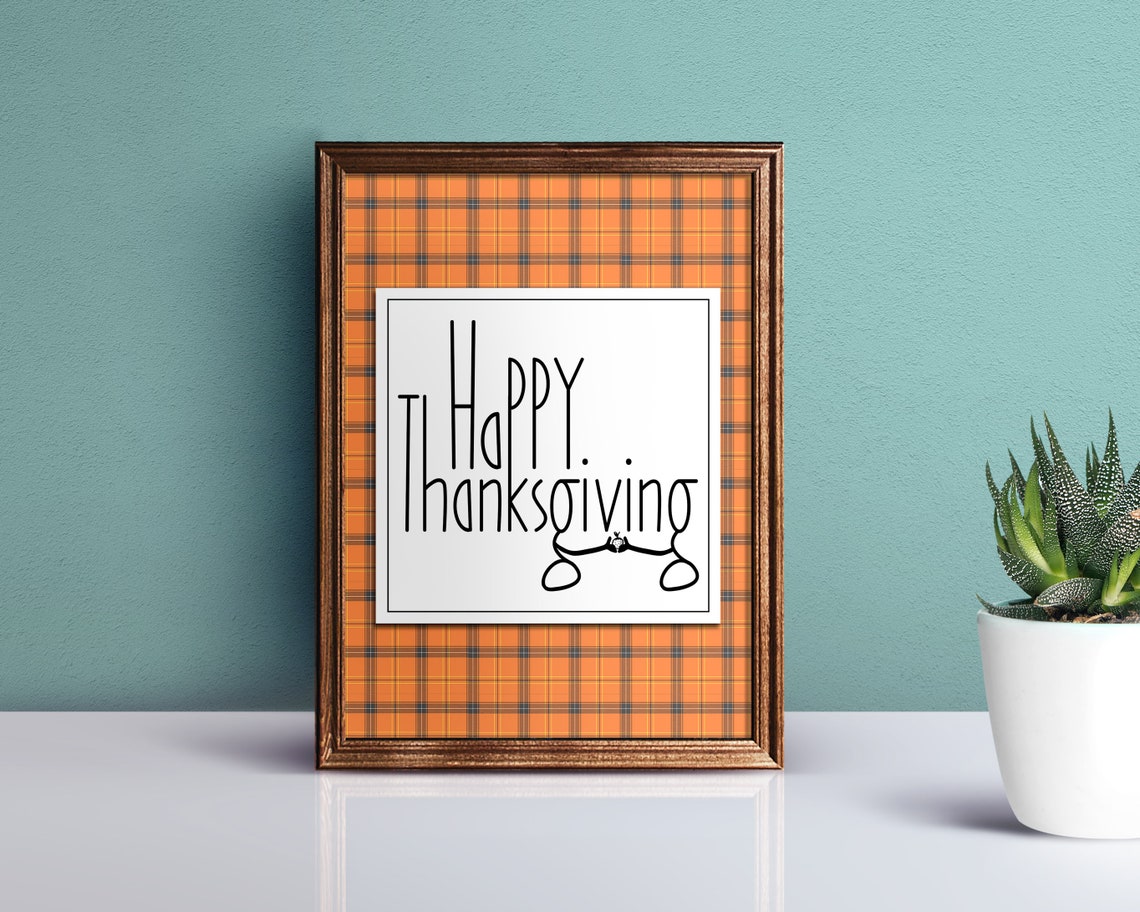 Happy Thanksgiving PRINTABLE Wall Art Orange Buffalo Plaid | Etsy