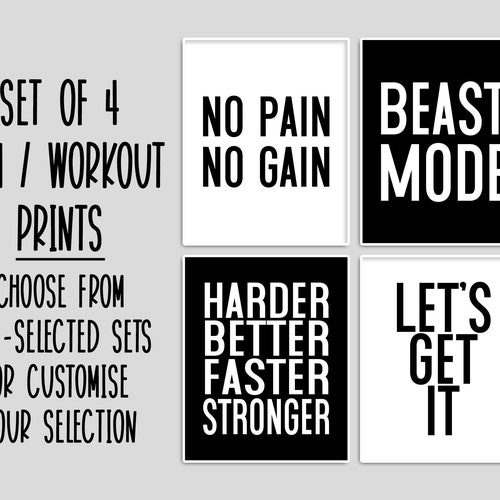 Gym Decor Prints Set of 4 Workout Motivation Posters Home | Etsy UK