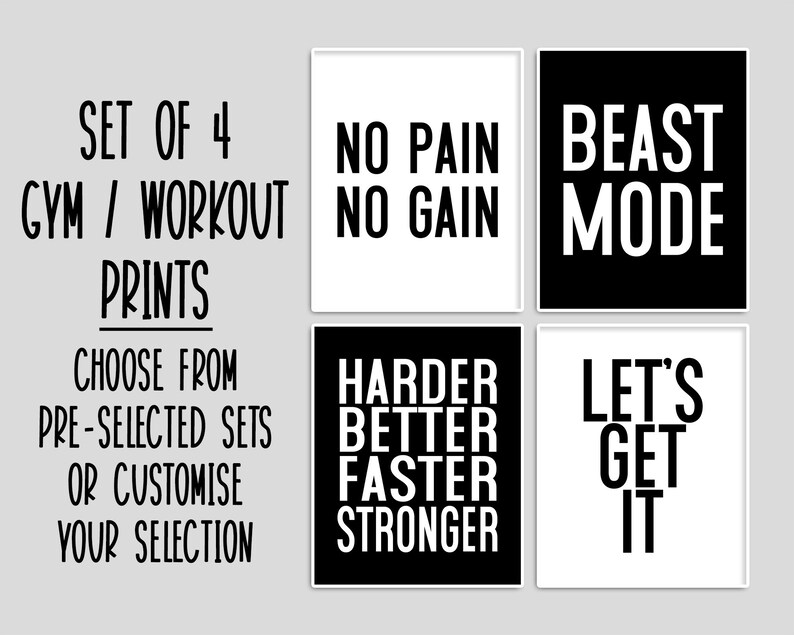 Gym Decor Prints Set of 4 Workout Motivation Posters Home - Etsy