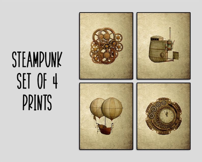 Steampunk Prints Set of 4 Machinery Posters Bedroom Wall - Etsy