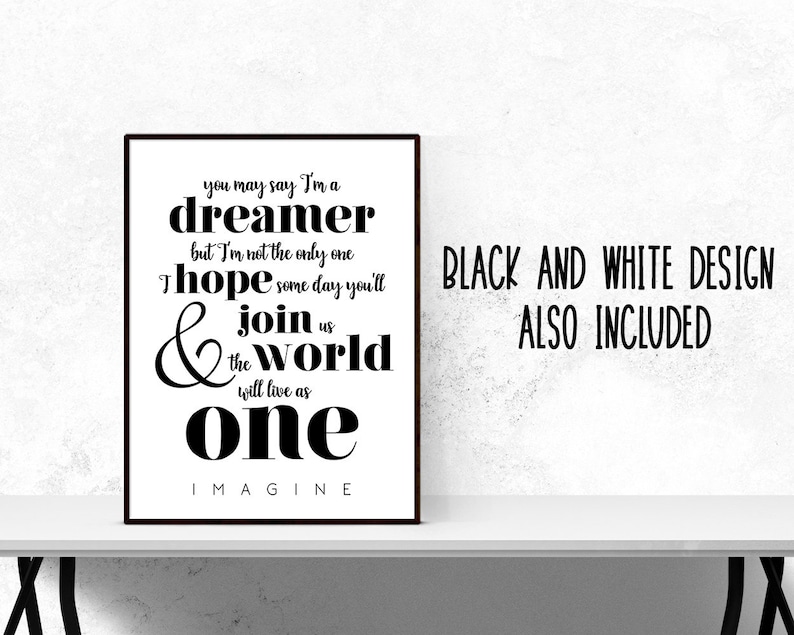 John Lennon Imagine Lyrics PRINTABLE Poster Song Lyric Wall - Etsy