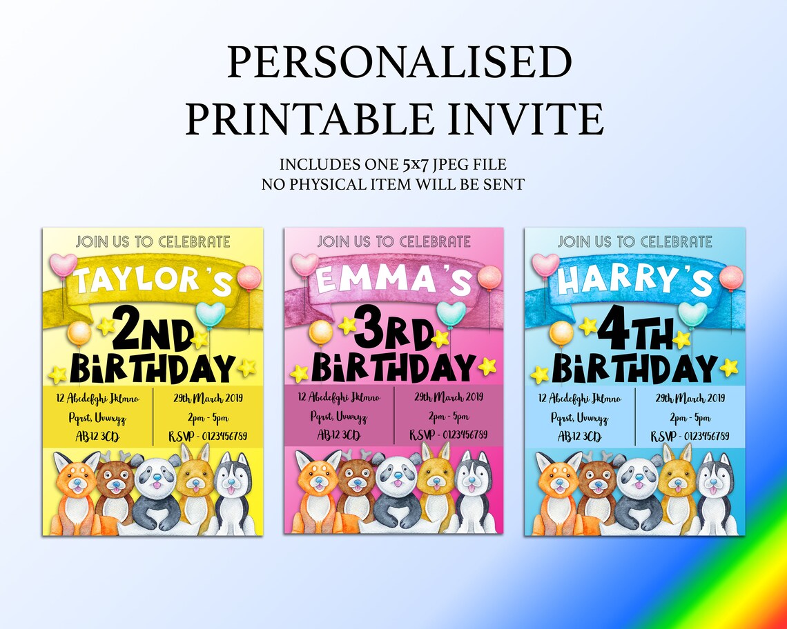 PRINTABLE Kids Birthday Custom Invites DIGITAL DOWNLOAD - Etsy UK