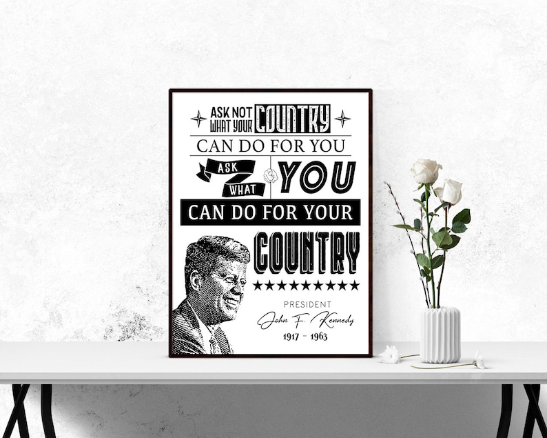 John F Kennedy PRINTABLE Wall Art JFK Digital Download - Etsy