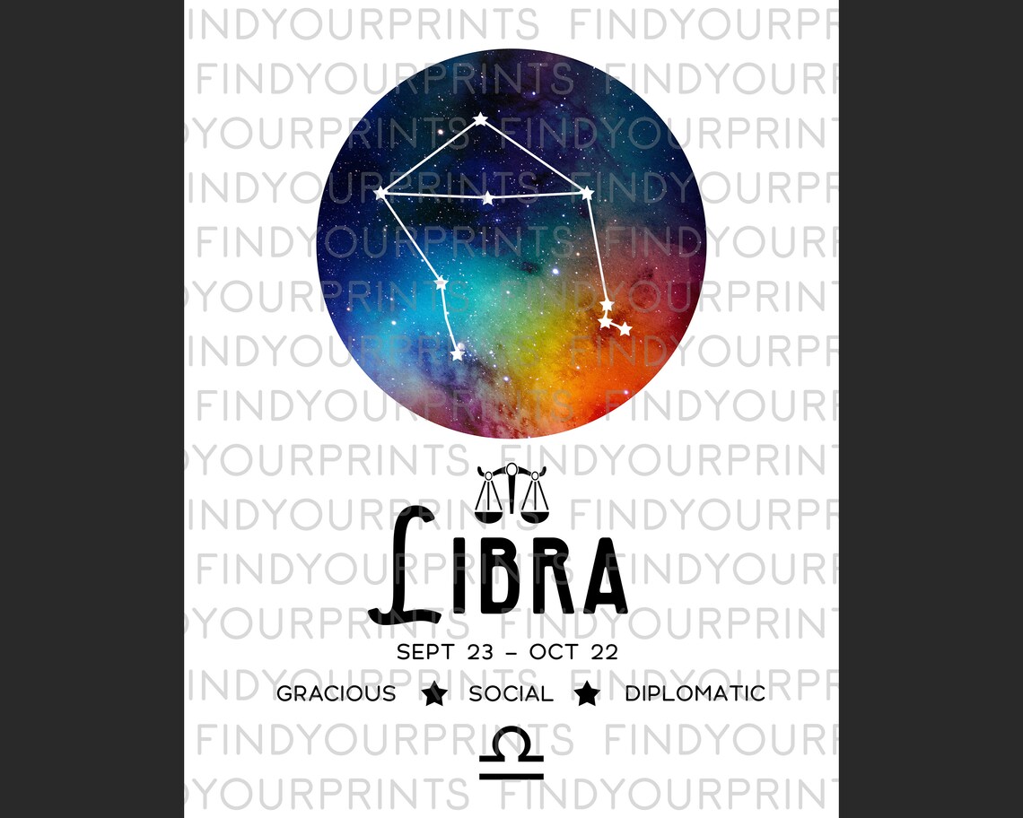Libra Star Sign PRINTABLE Poster Zodiac DIGITAL DOWNLOAD | Etsy