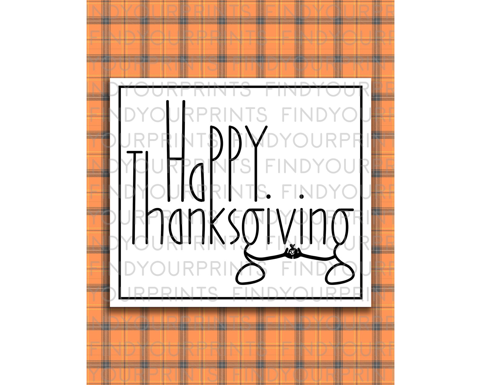 Happy Thanksgiving PRINTABLE Wall Art Orange Buffalo Plaid | Etsy