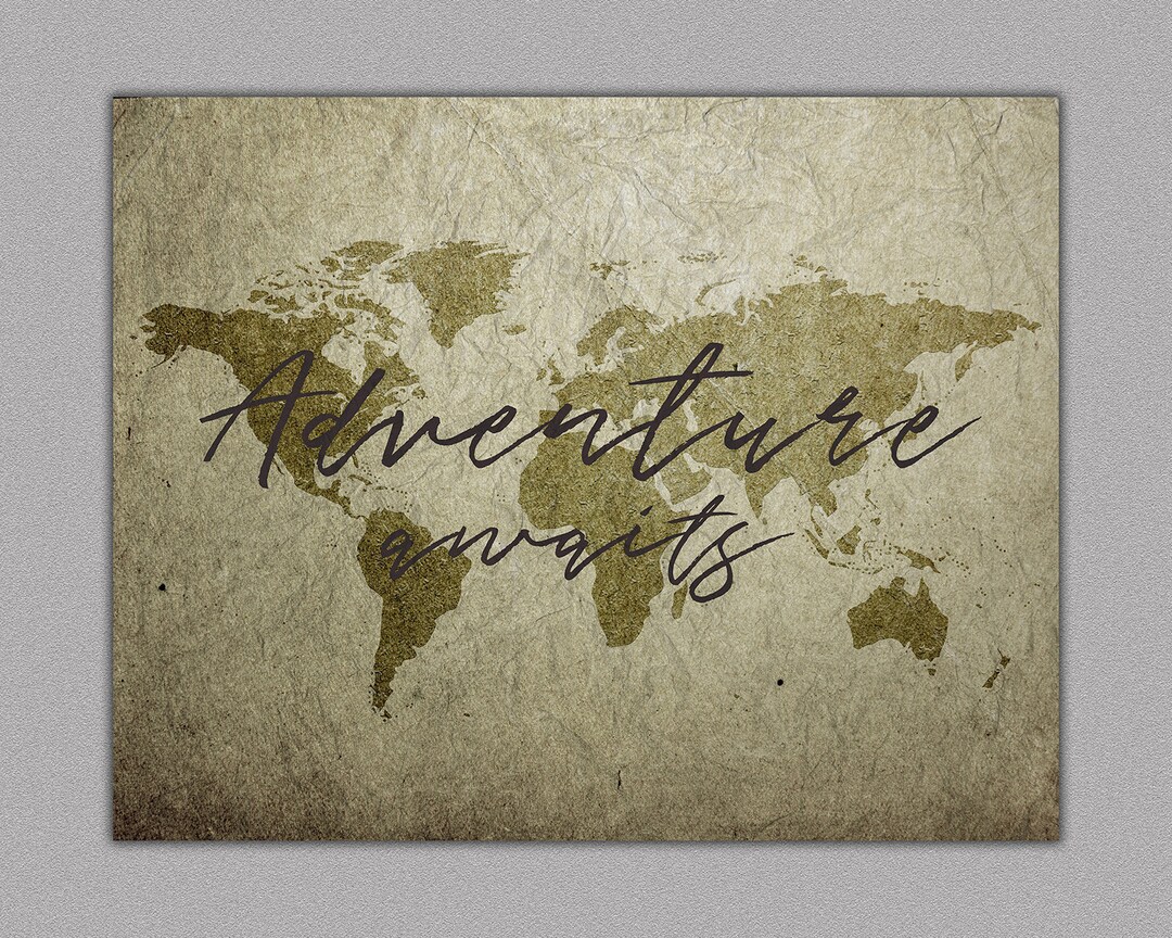 Vintage Style World Map PRINTABLE Wall Art - Adventure Awaits DIGITAL ...