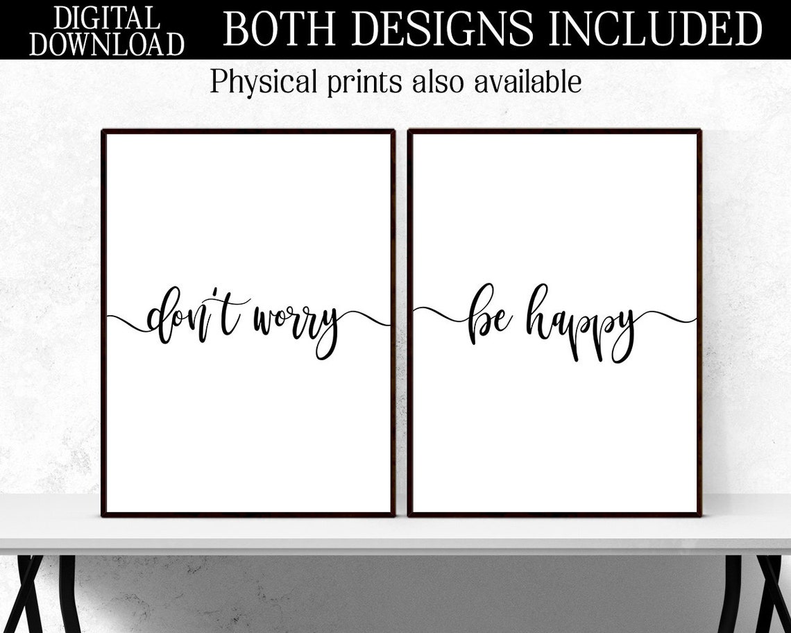 Don't Worry Be Happy Prints PRINTABLE Wall Art Set of | Etsy