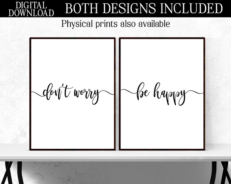 Don't Worry Be Happy Prints PRINTABLE Wall Art Set of | Etsy
