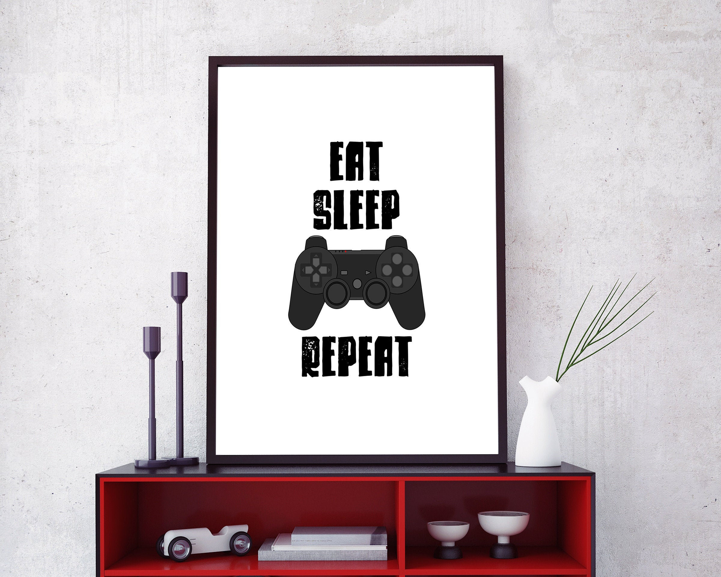 Eat Sleep Game Repeat Print Video Games Room Wall Art | Etsy