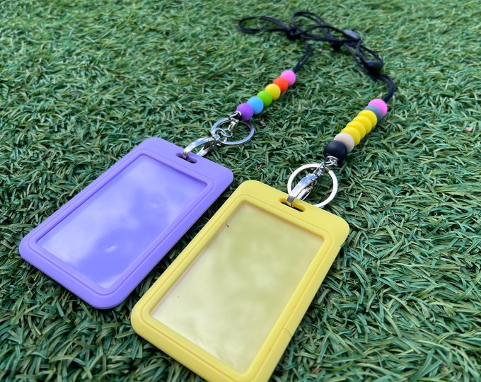 Personalized Boho Rainbow Pencil Badge Holder, Teacher ID Badge Holder ...