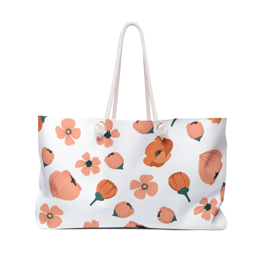 White Floral Weekender Bag. White Flower Weekender Bag, Women's Tote ...
