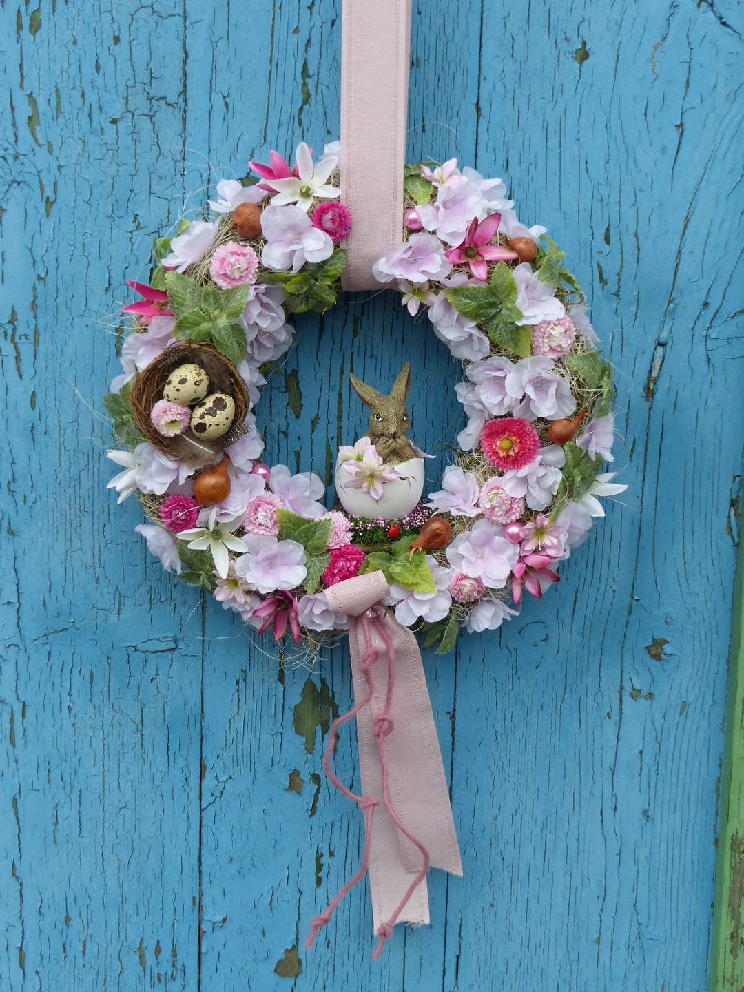 Flower-Power-Türkranz Hase Knusper wartet auf Ostern rosa Blütentraum ...