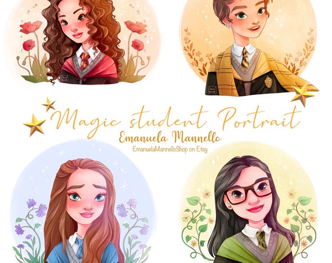 MAGIC STUDENT PORTRAIT Custom Portrait Illustration | Etsy