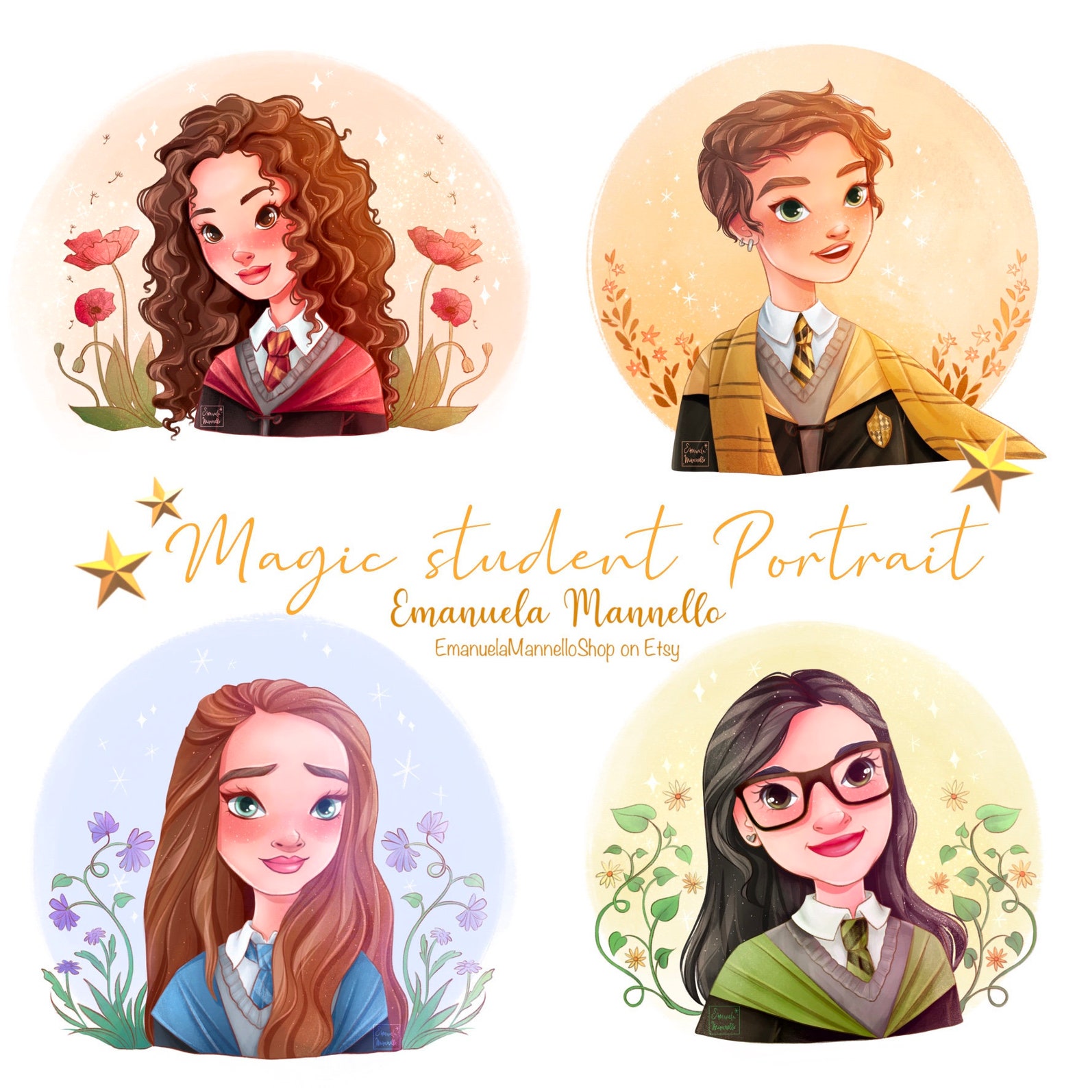 MAGIC STUDENT PORTRAIT Custom Portrait Illustration - Etsy