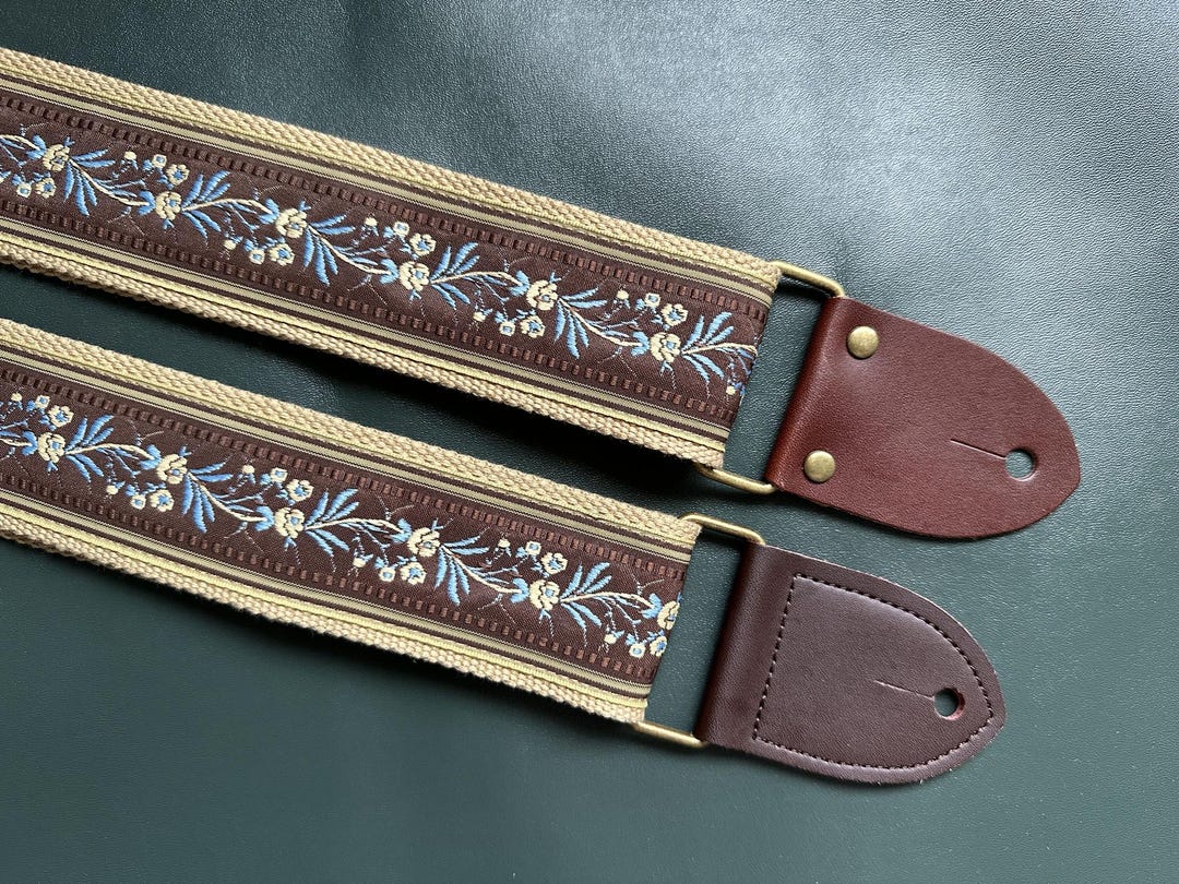 Handmade High Quality Brown Embroidered Floral Guitar Straps, Bass ...