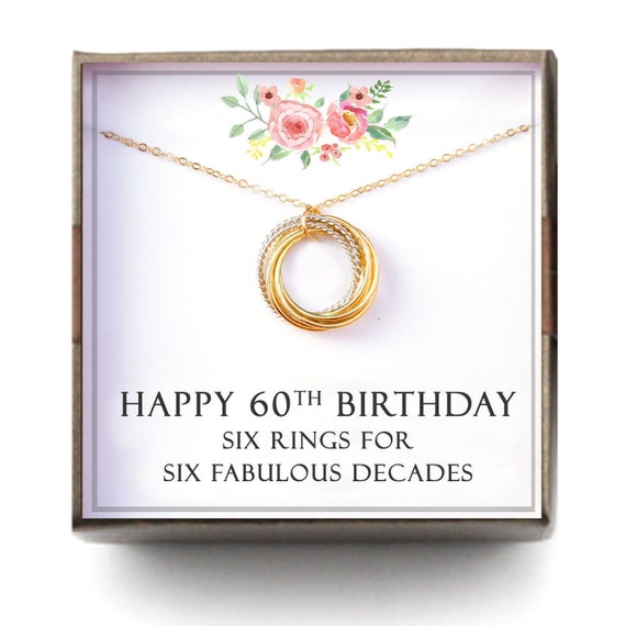 60th birthday gift women Birthstone Necklace 60th Birthday Gift for Mom Grandma Nana 6 Rings for 6 Decades L TWIS Etsy