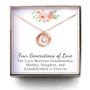 Four Generations Necklace - Gift for Grandmother, Gift for Mom Grandma ...
