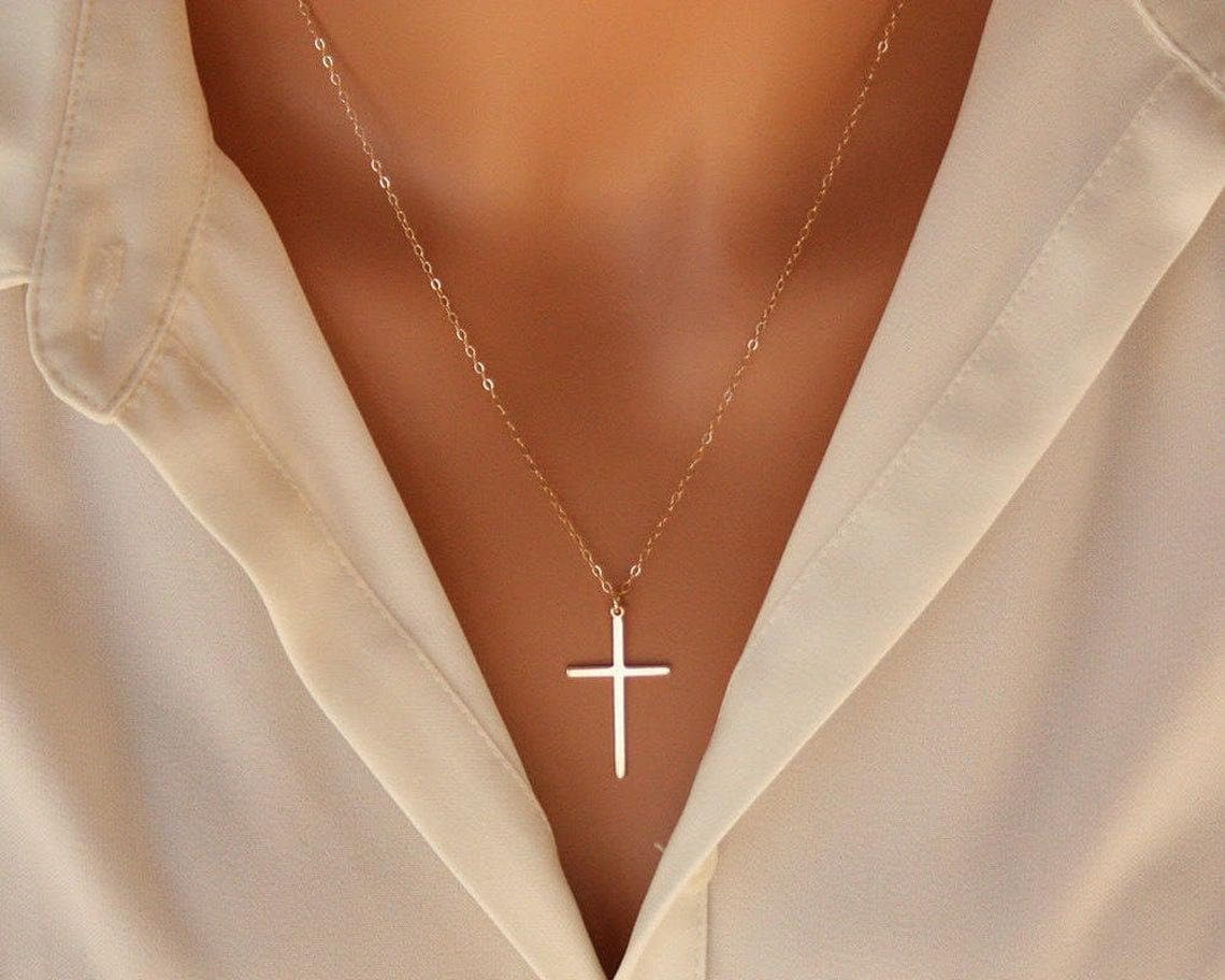 Elegant Cross Necklace- 14K Gold Filled, Long Large Skinny Cross ...