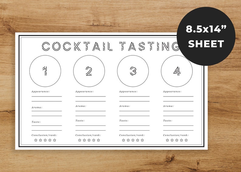 Cocktail Tasting Score Sheet, Cocktail Party Placemat, Flight Mat ...