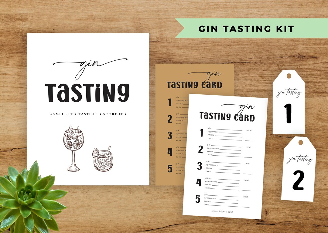 Gin Tasting Party Kit, Rustic Gin Tasting Cards and Sign, Gin Tasting ...